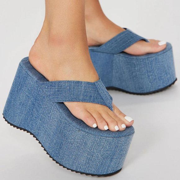 Lemonade | Shoes | New Denim Slipon Flip Flops Sandals Thong Open Toe ...